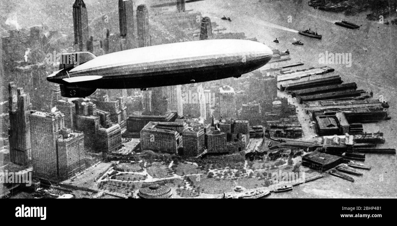 The German Zeppelin airship - the Hindenburg in flight. 1930s ...