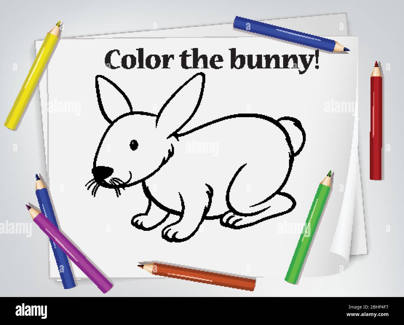 Children bunny coloring worksheet illustration Stock Vector Image & Art ...