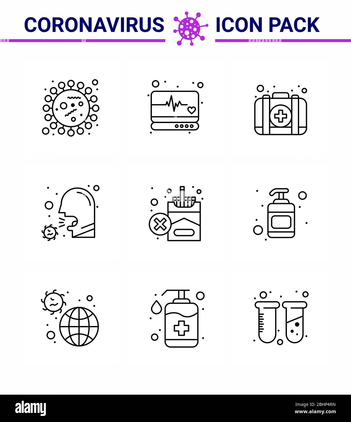 9 Line Coronavirus disease and prevention vector icon sick, healthcare ...