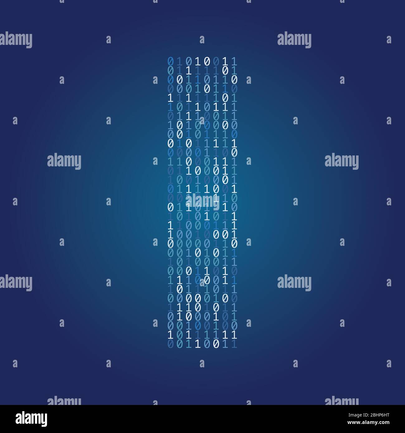 Letter I font made from binary code digits on a dark blue background ...