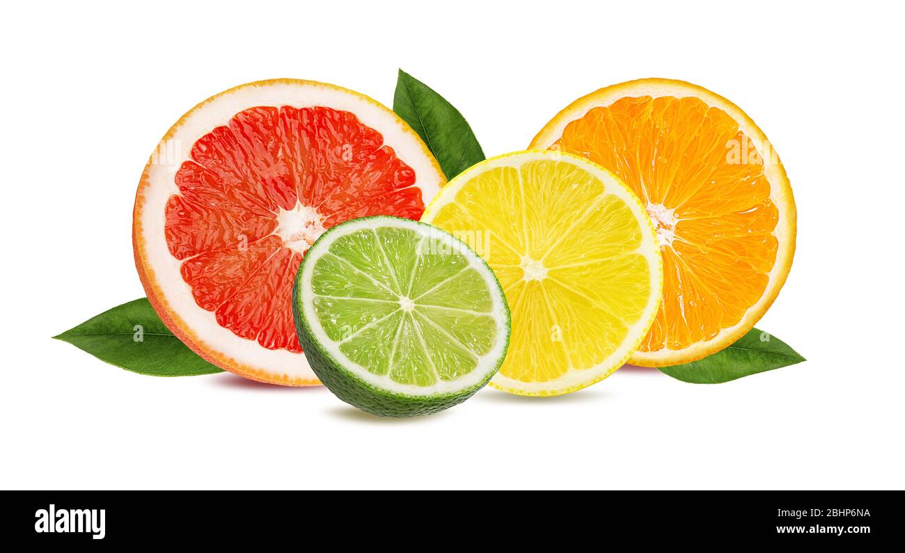 Citrus Fruit Set orange, grapefruit, lime, lemon isolated on white ...
