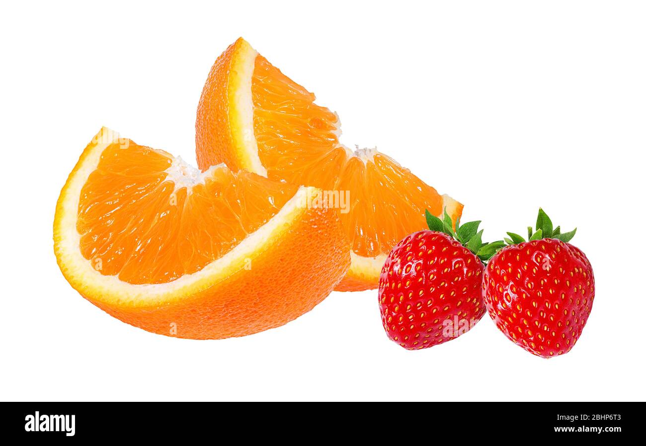 Ripe orange and strawberry isolated on white background Stock Photo - Alamy