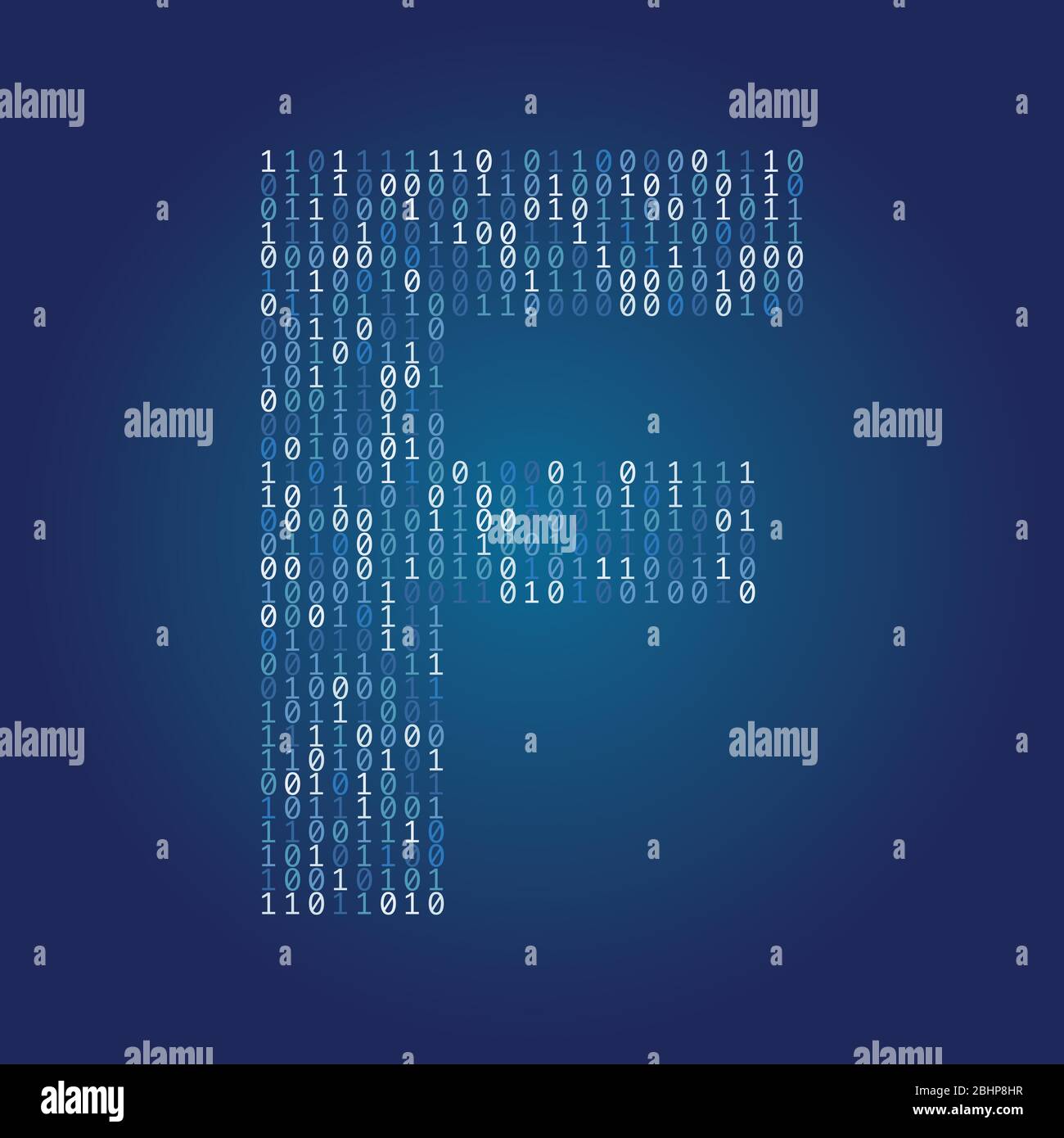 Letter F font made from binary code digits on a dark blue background ...