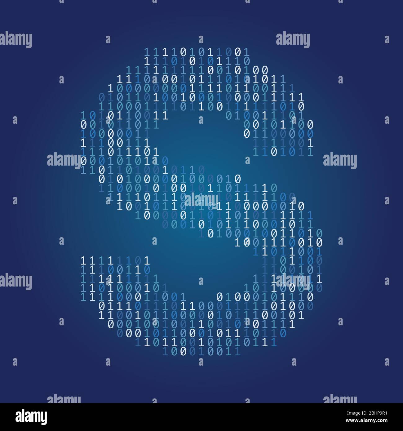 Letter S font made from binary code digits on a dark blue background ...