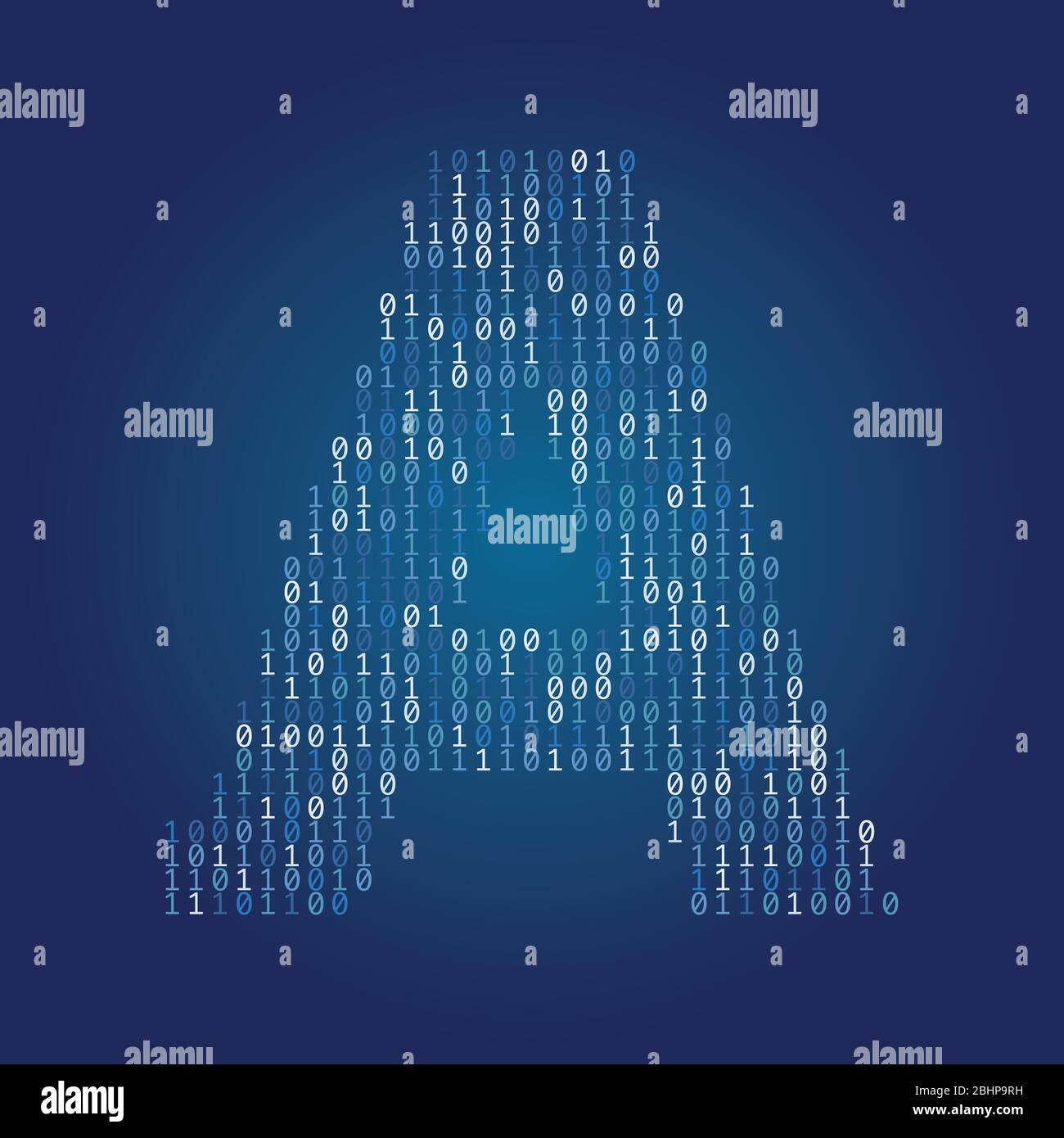 Letter A font made from binary code digits on a dark blue background ...