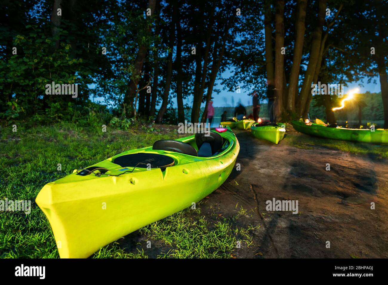 Drying kayaks in a night tourist camp. Camping. Tourist halt Stock ...