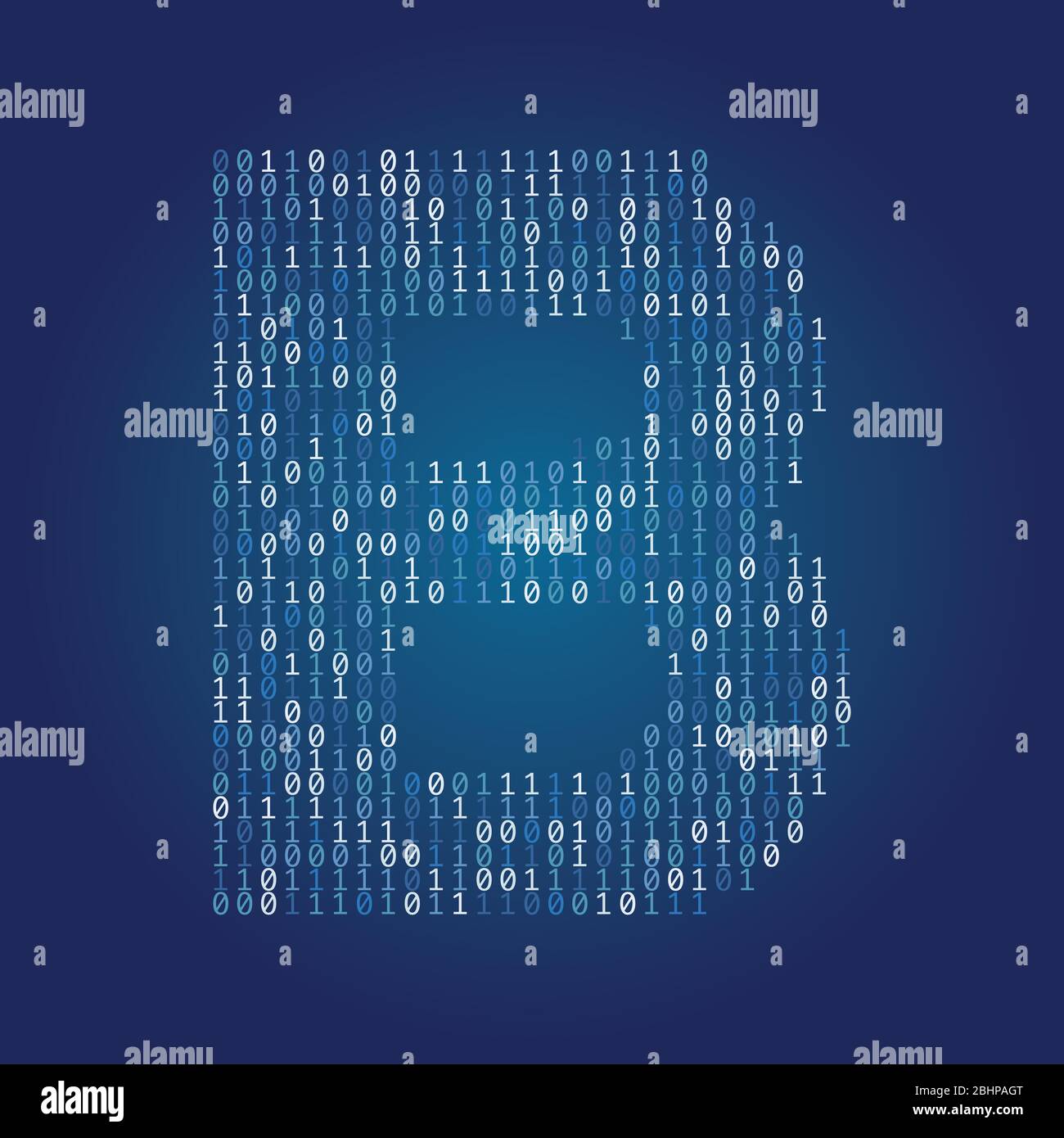 Letter B font made from binary code digits on a dark blue background ...