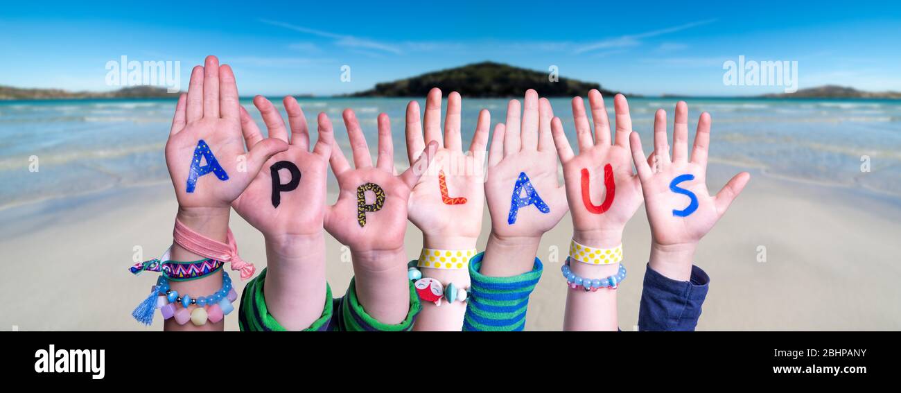 Children Hands Building Word Applaus Means Applause, Ocean Background ...