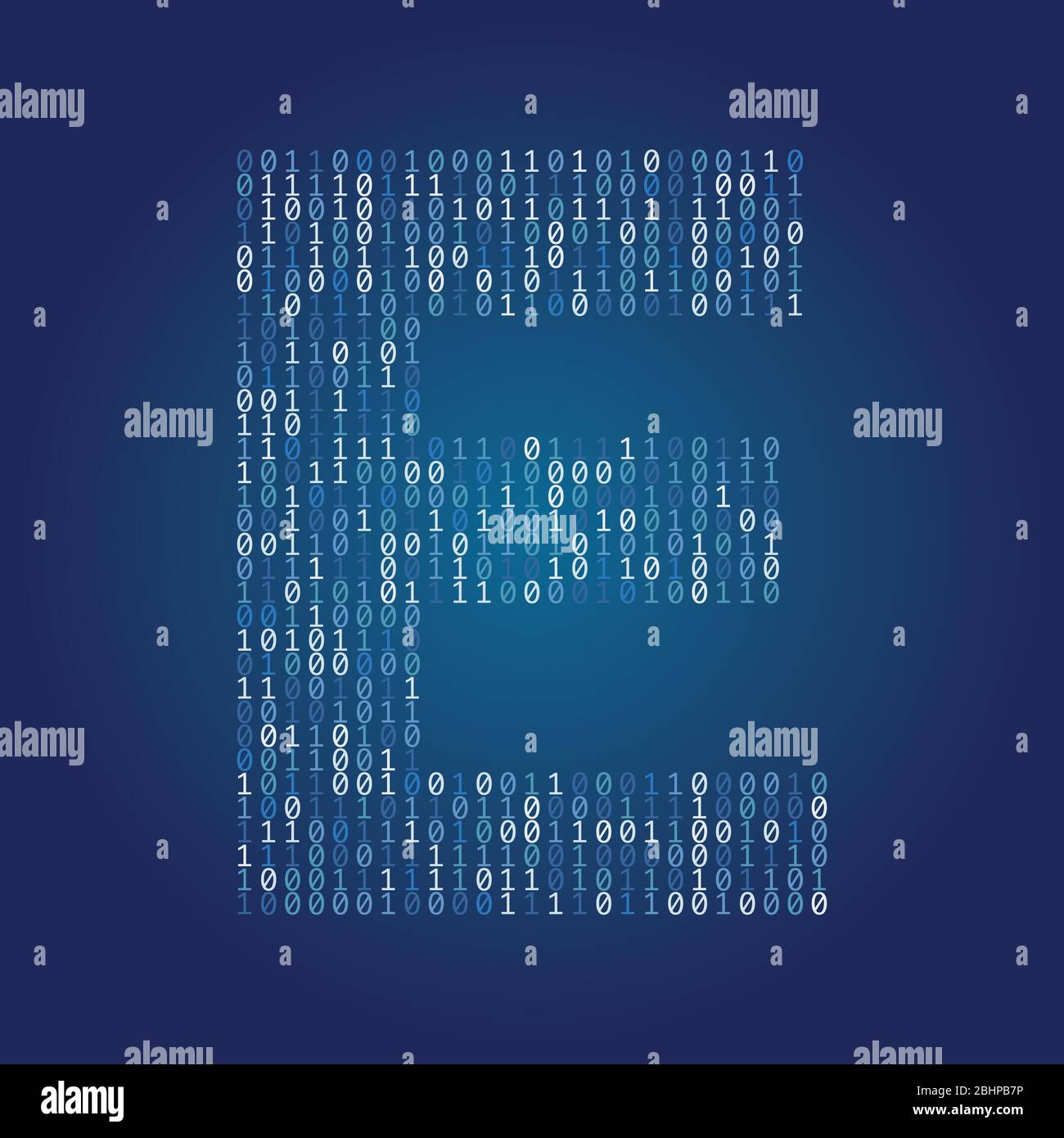 Letter E font made from binary code digits on a dark blue background ...