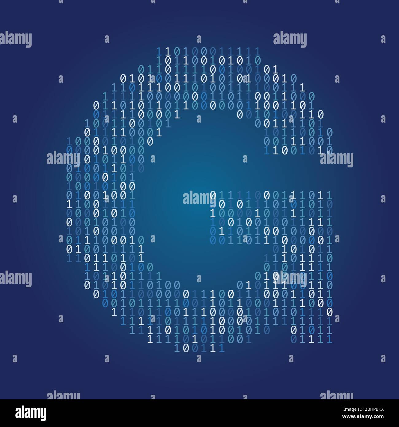 Letter G font made from binary code digits on a dark blue background ...