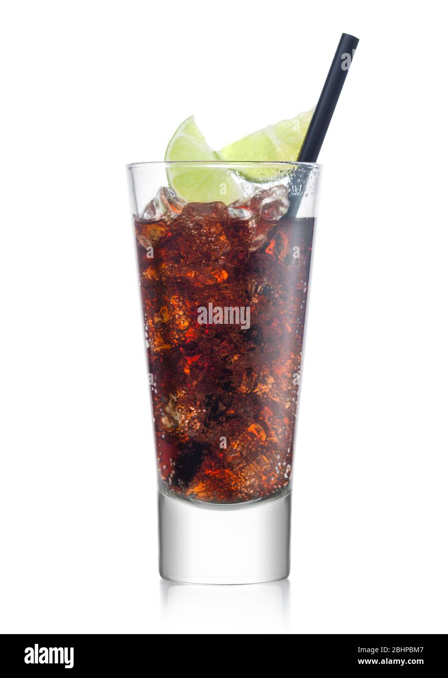 Cuba Libre Cocktail in luxury tall glass with ice cubes and slices of ...