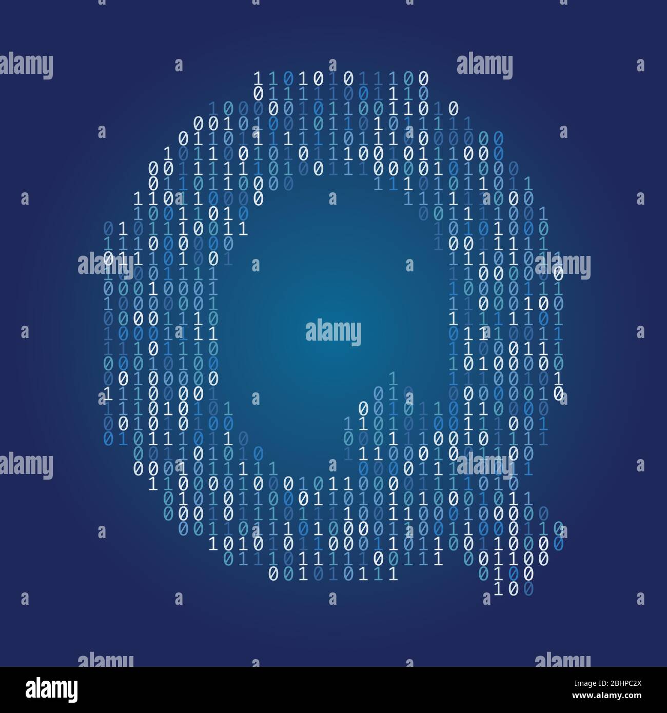Letter Q font made from binary code digits on a dark blue background ...