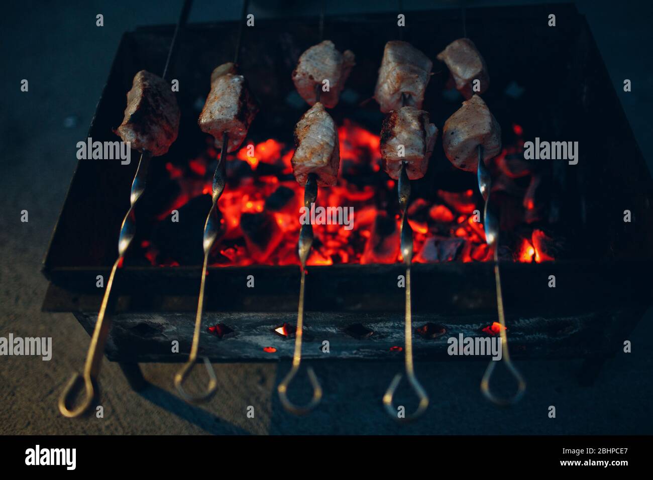 Barbecue grill with coals top view Stock Photo - Alamy