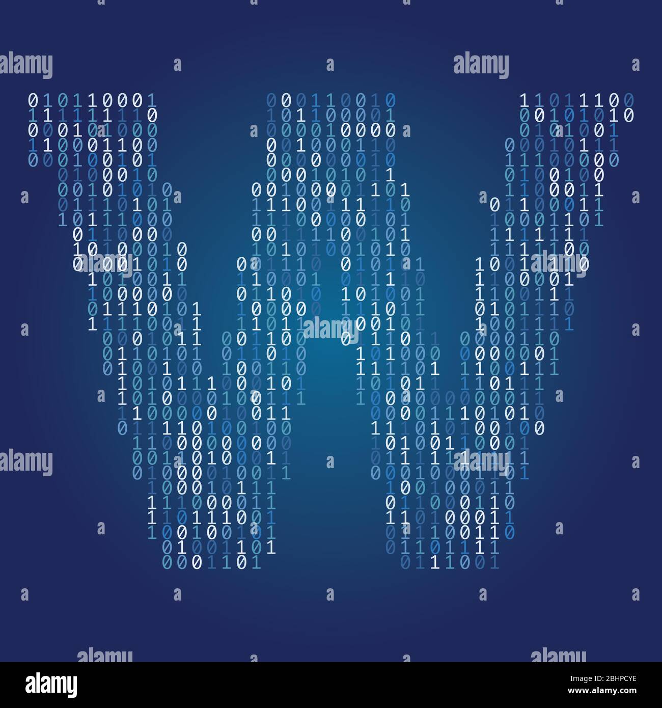 Letter W font made from binary code digits on a dark blue background ...