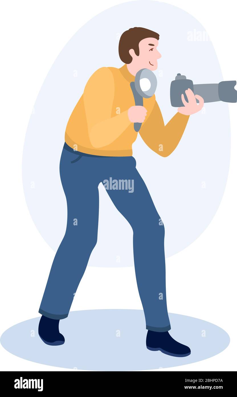 Photographer With Camera And Flash vector illustration from hobbies ...
