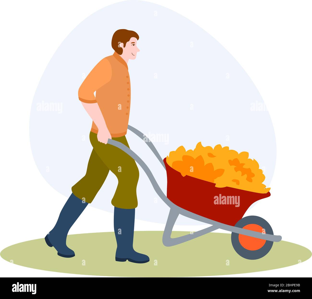 Gardener Cleaning Yellow Leaves In The Garden vector illustration from ...