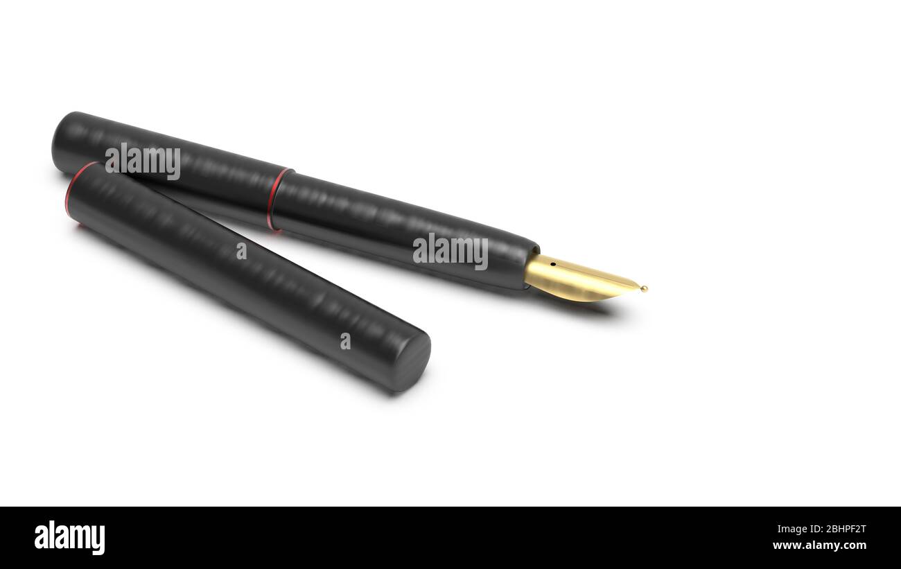 The 3d rendering of detailed closeup of a pen lying on a paper Stock ...