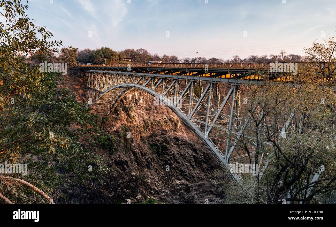 Victoria Falls bridge (view from Zimbabwe side) at dry season Stock ...