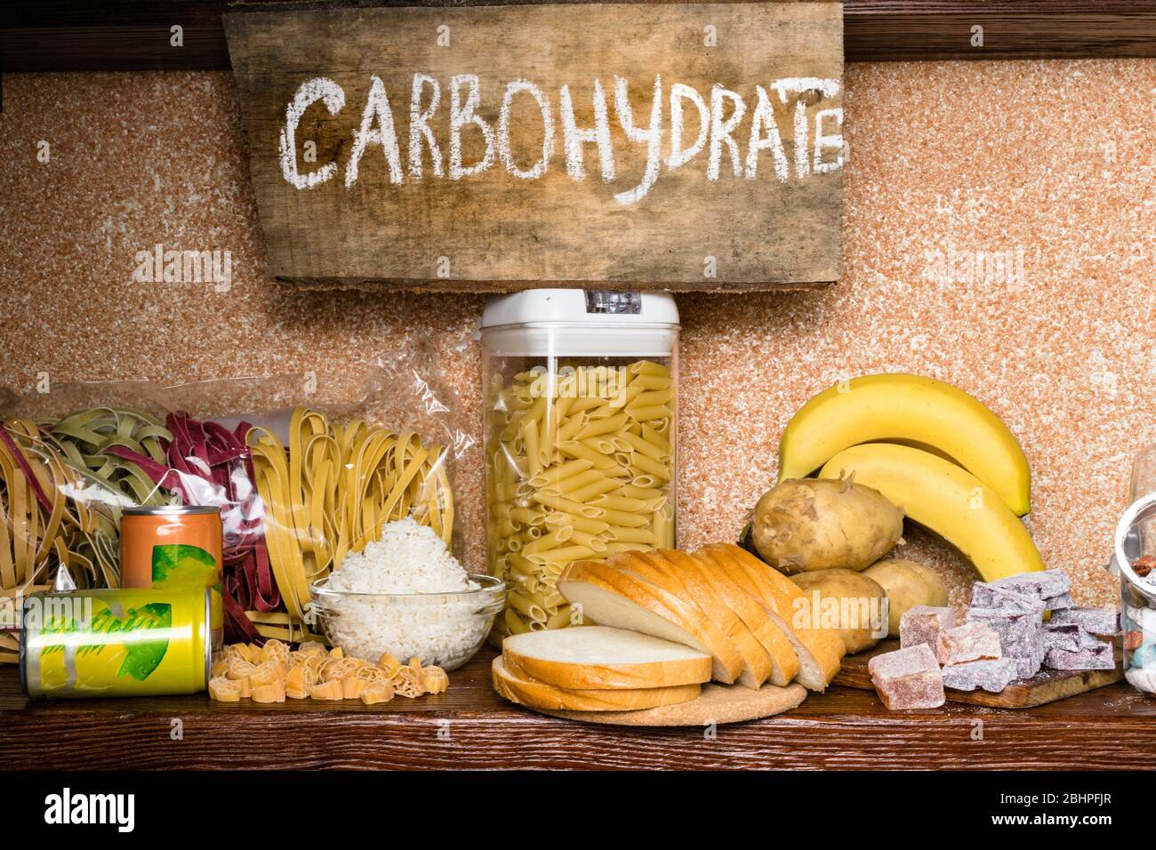 Assortment of products rich of complex carbohydrates. Healthy food on ...