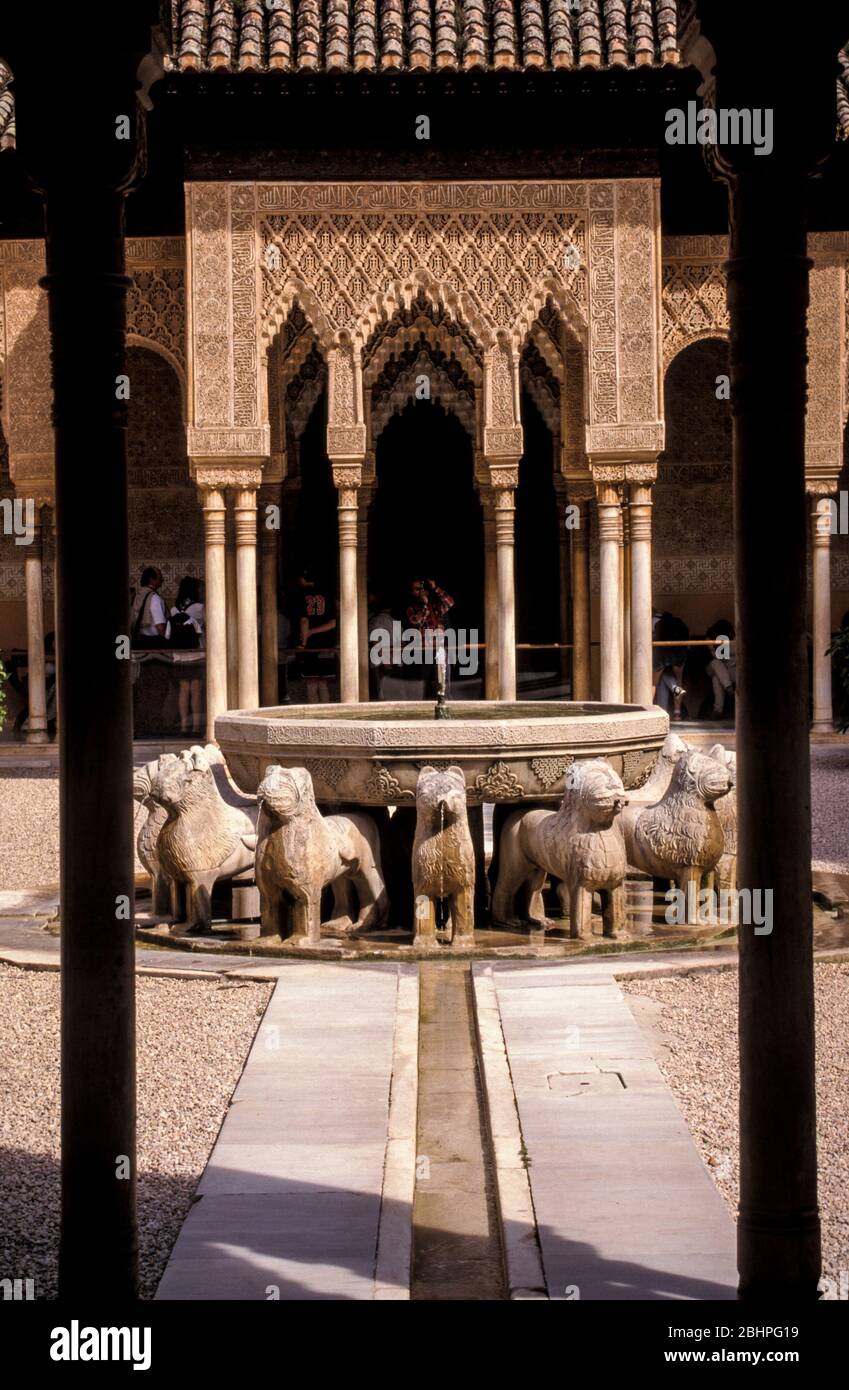 The Court of the Lions in The Alhambra Palace in Granada, Spain Stock ...