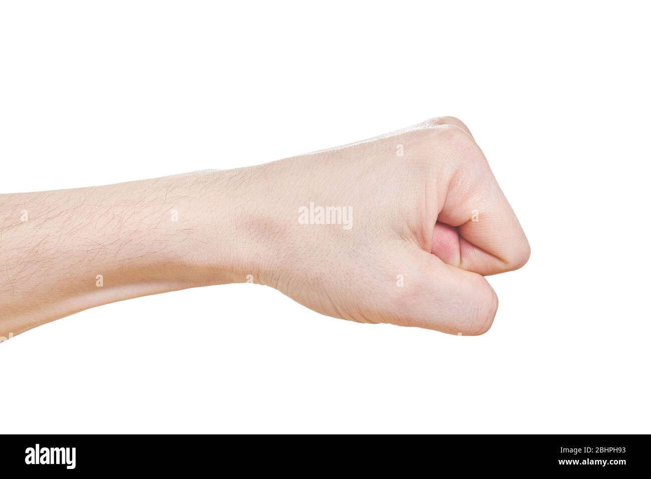 Hand with clenched a fist, isolated on a white background Close up ...