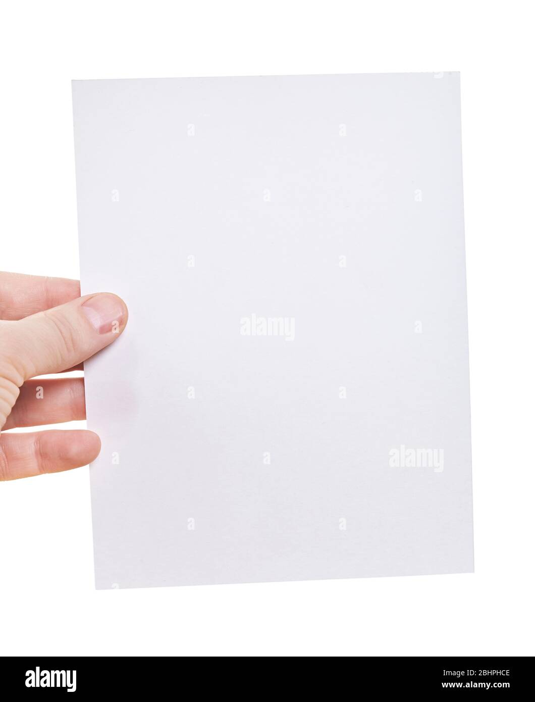 Hand holding blank sheet of paper isolated on white background Stock ...