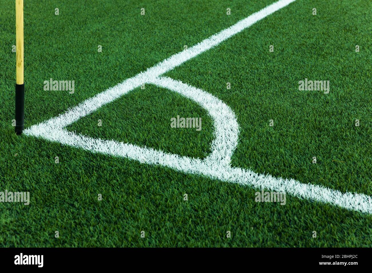 Closeup of the football field corner with white marks and flag Stock ...