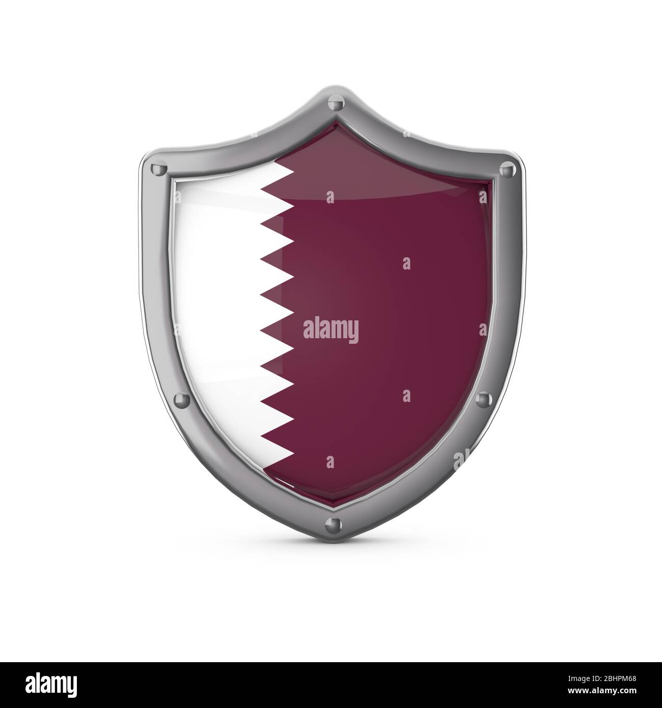 Qatar security concept. Metal shield shape with national flag Stock ...