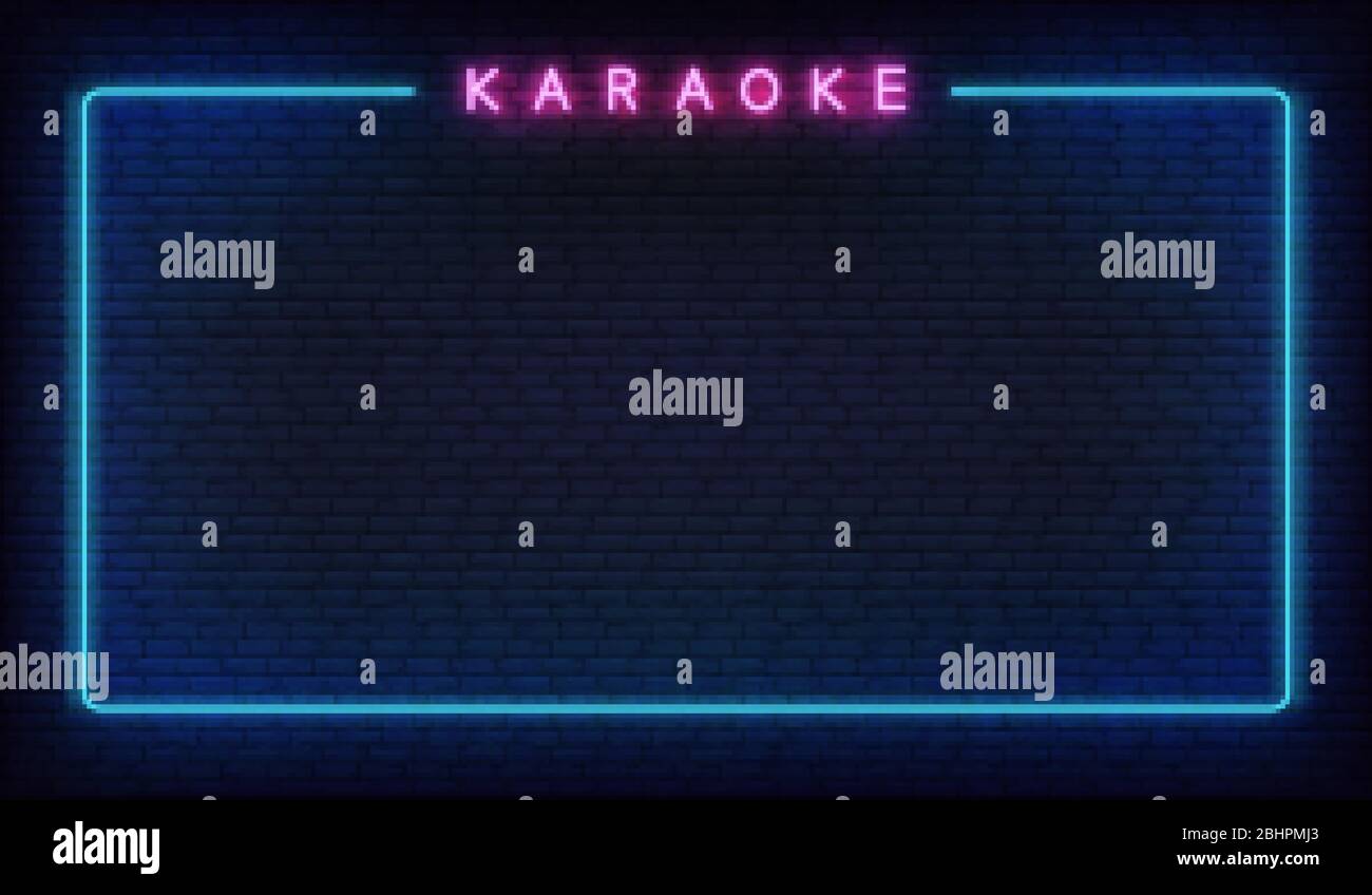 Karaoke Neon Background Template With Glowing Karaoke Text And Border