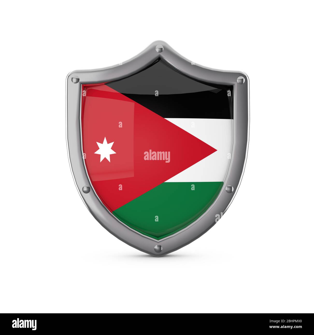 Jordan security concept. Metal shield shape with national flag Stock ...