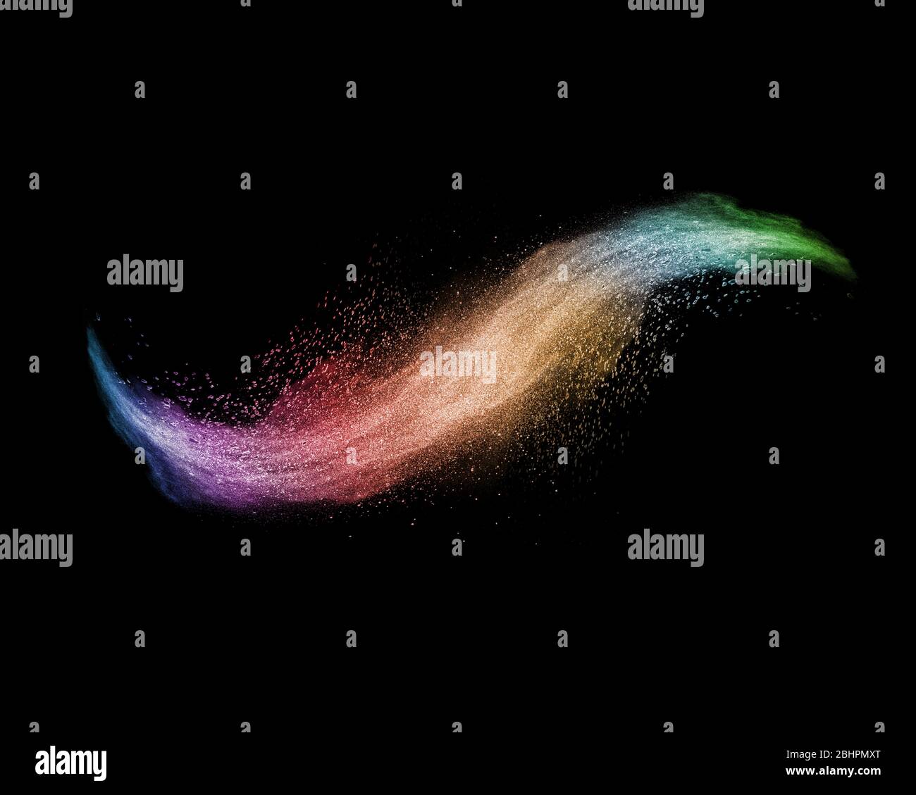 Rainbow powder wave splash on a black background Stock Photo - Alamy