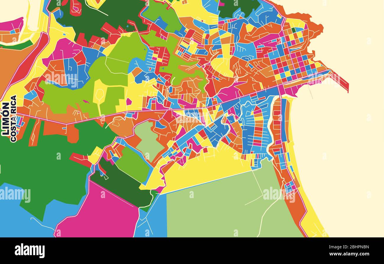 Colorful vector map of Limón, Limón, Costa Rica. Art Map template for ...