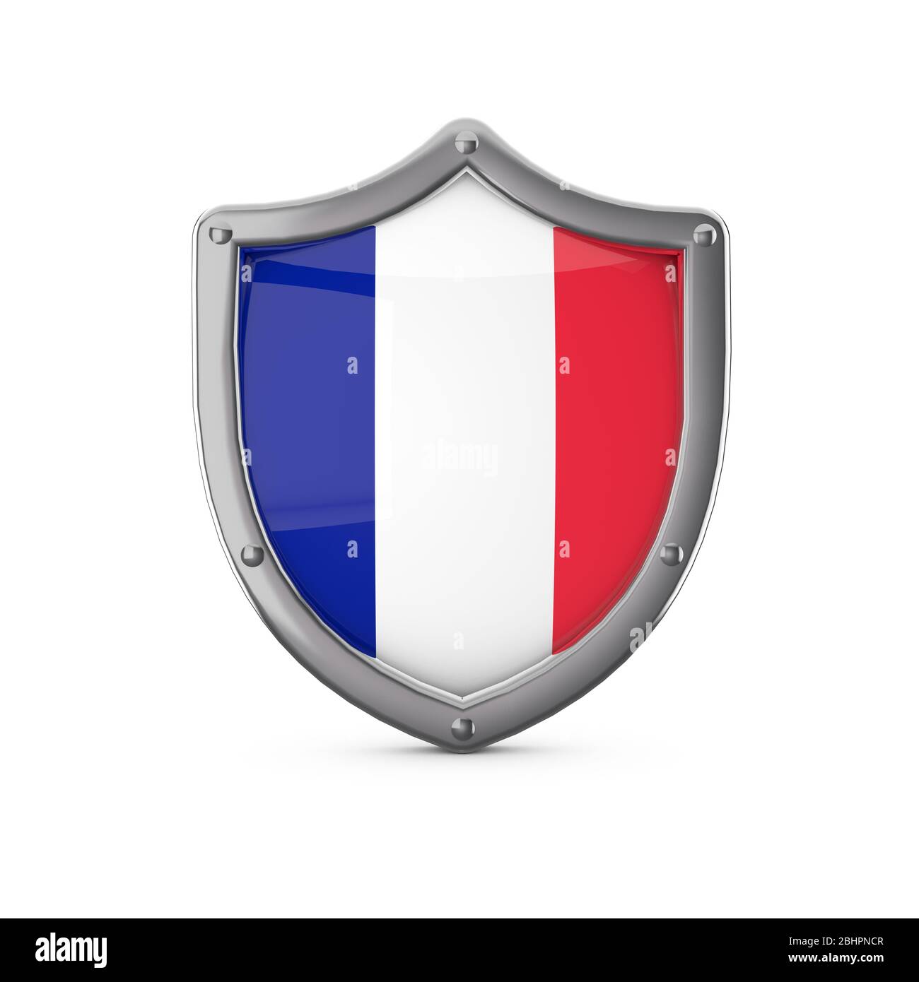 France security concept. Metal shield shape with national flag Stock ...