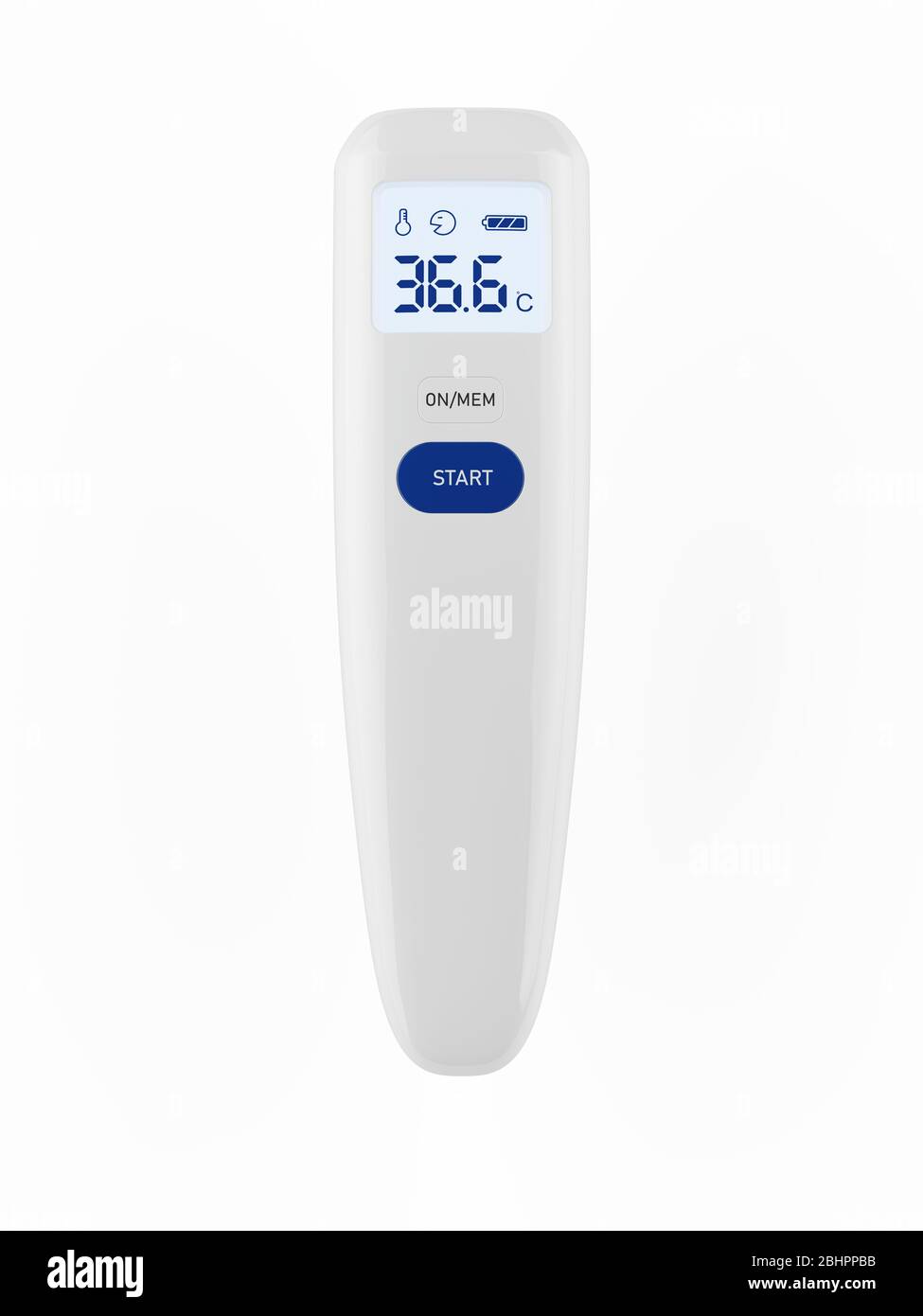 Thermometer non-contact infrared forehead readings. Isolated on white ...