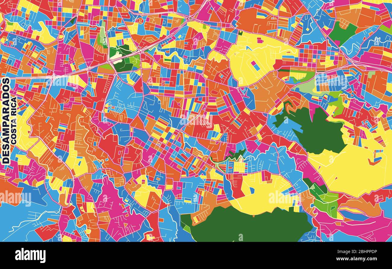 Colorful vector map of Desamparados, San José, Costa Rica. Art Map ...