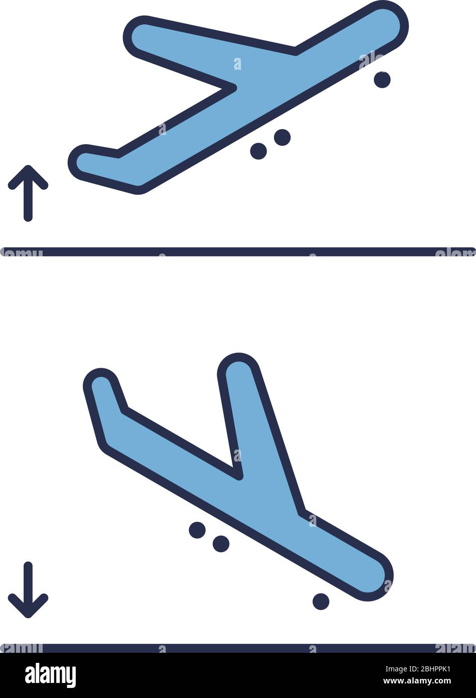 Plane landing and takeoff vector icon symbol isolated on white ...