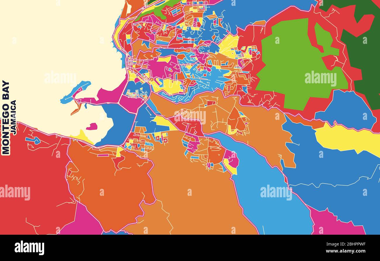 Colorful vector map of Montego Bay, Saint Catherine, Jamaica. Art Map ...