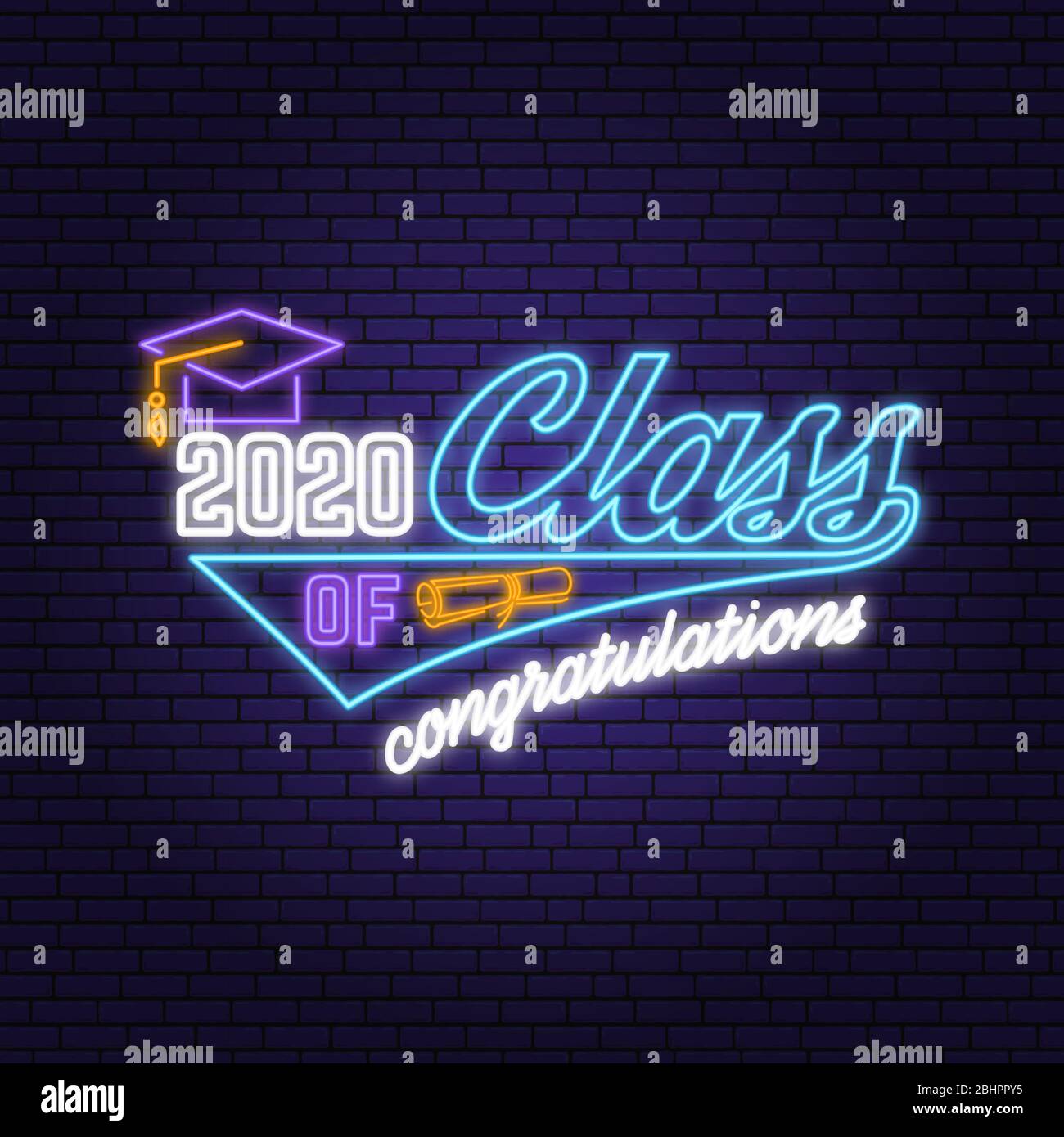 Class of 202 neon bright signboard, light banner. Vector illustration ...