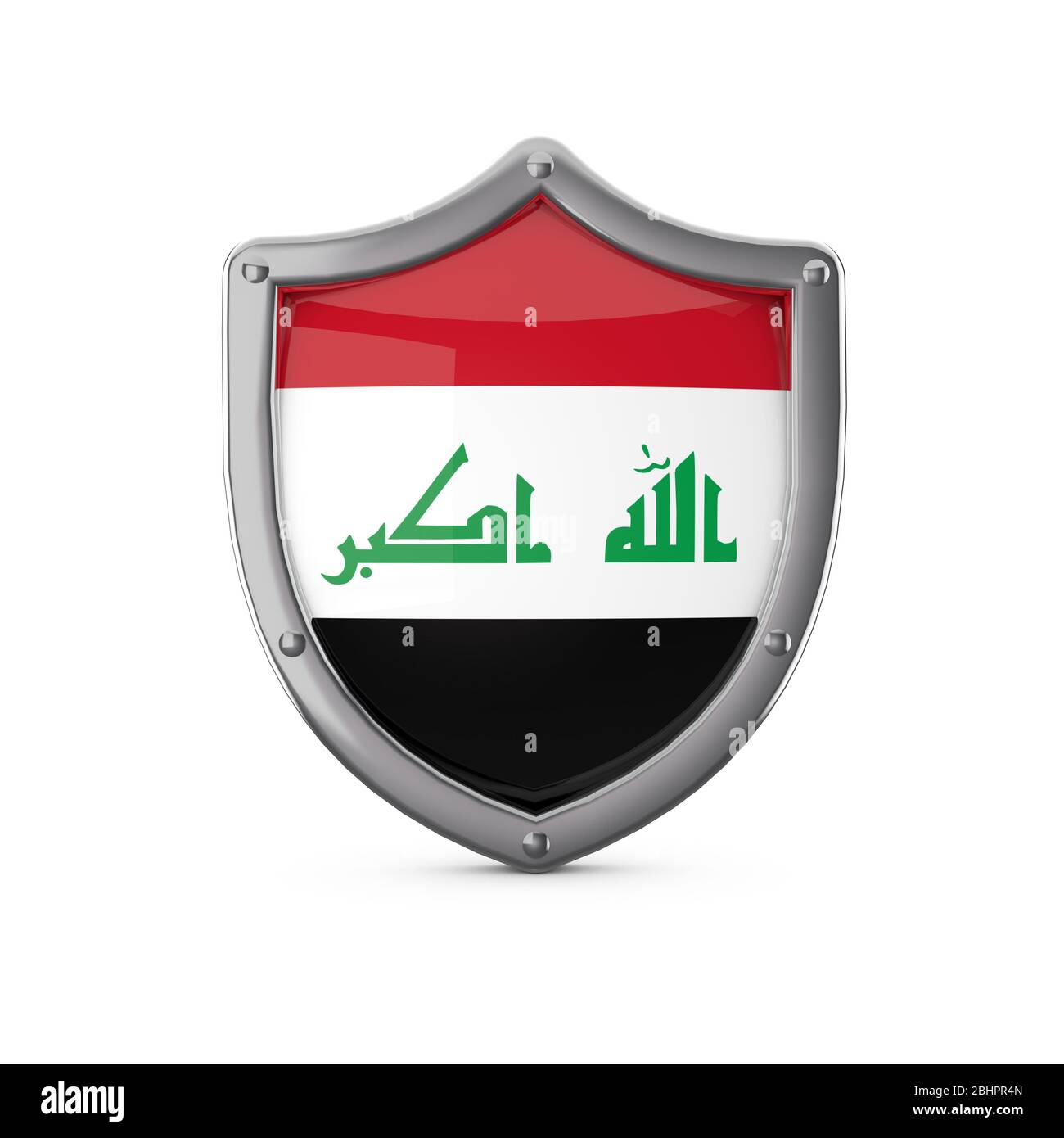 Iraq security concept. Metal shield shape with national flag Stock ...