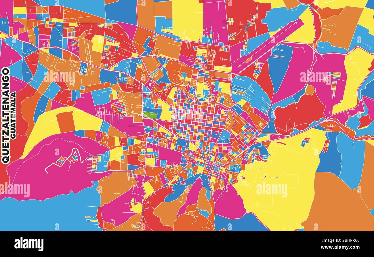 Colorful vector map of Quetzaltenango, Quetzaltenango, Guatemala. Art ...