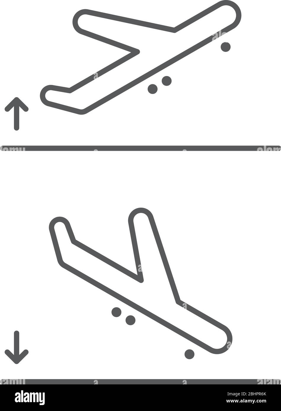 Plane landing and takeoff vector icon symbol isolated on white ...