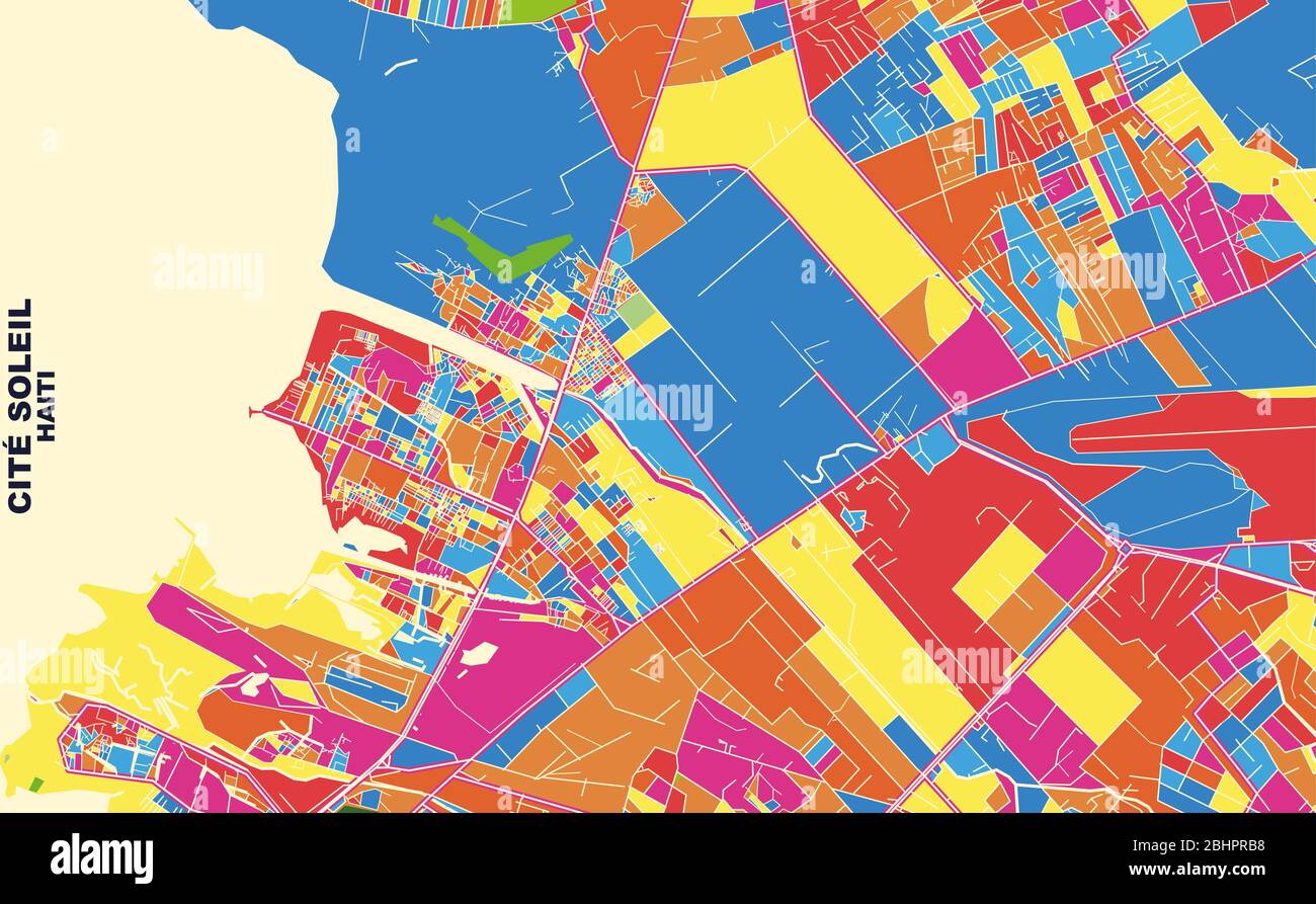 Colorful vector map of Cité Soleil, Ouest, Haiti. Art Map template for ...