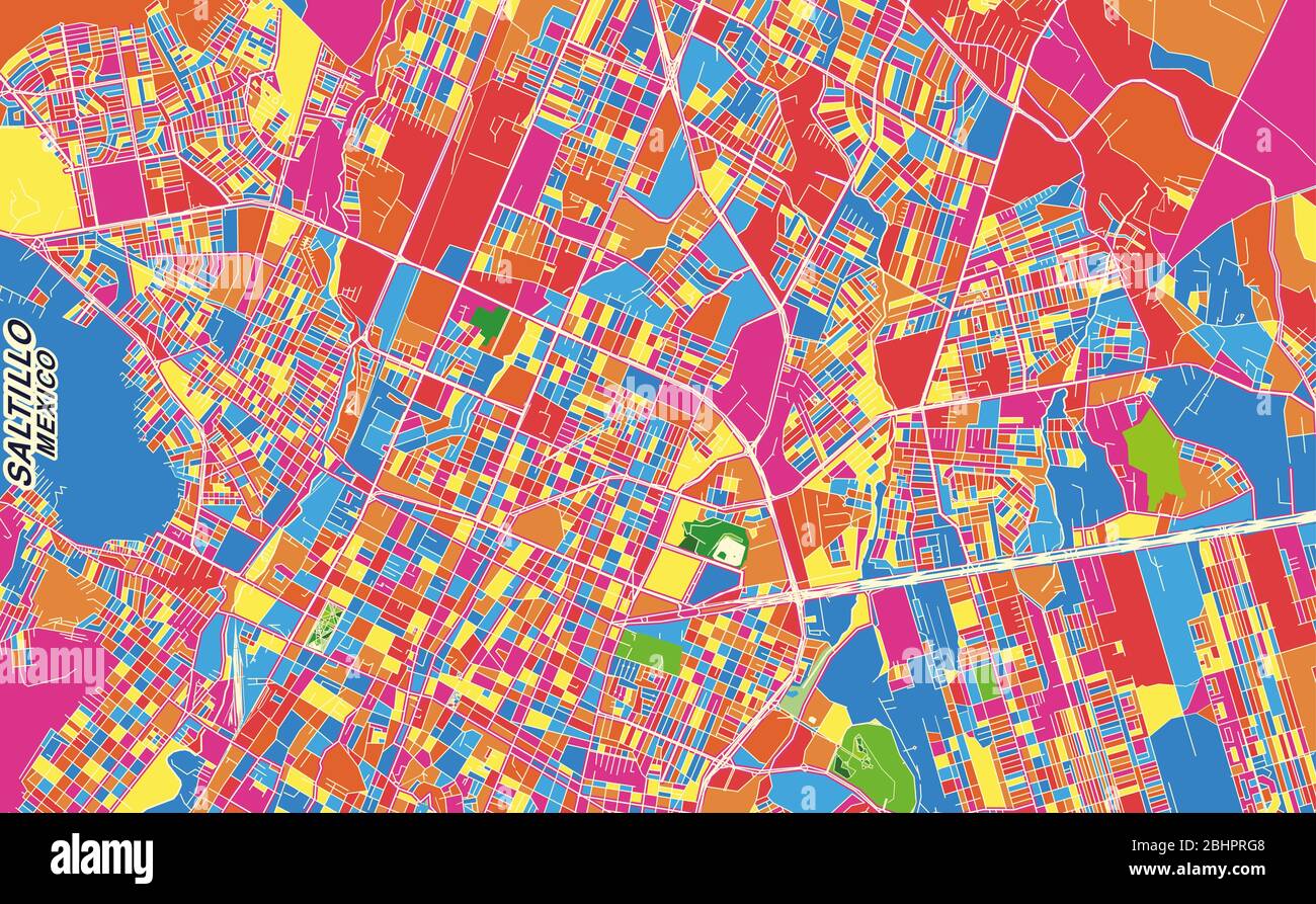 Colorful vector map of Saltillo, Coahuila, Mexico. Art Map template for ...