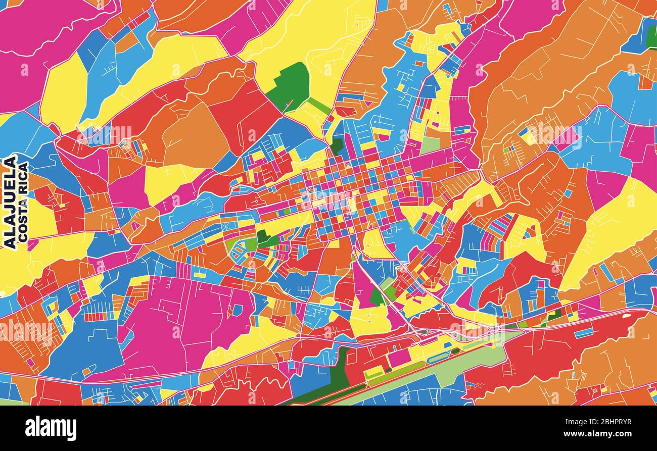 Colorful vector map of Alajuela, Alajuela, Costa Rica. Art Map template ...