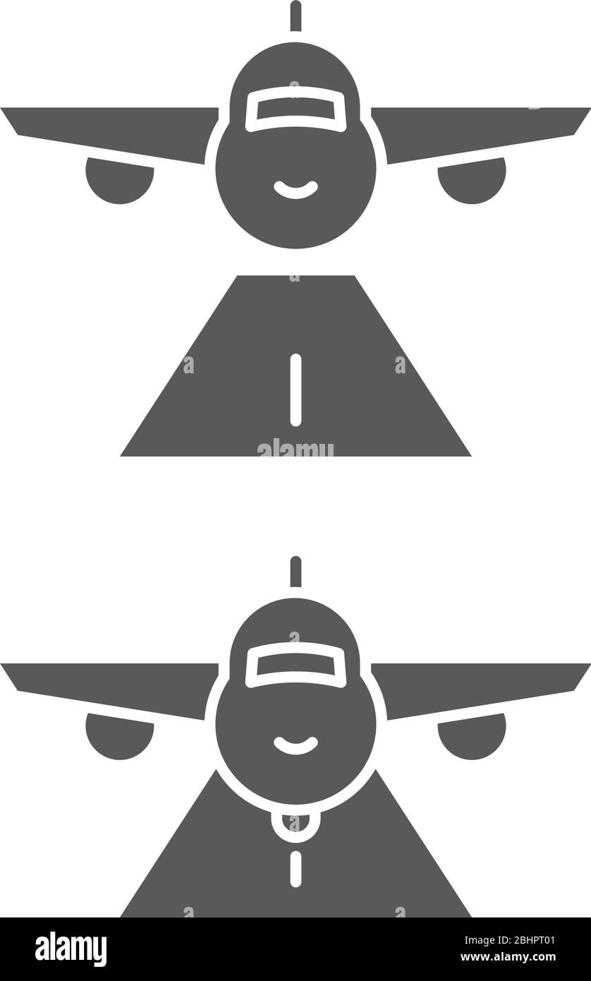 Plane landing and takeoff vector icon symbol isolated on white ...
