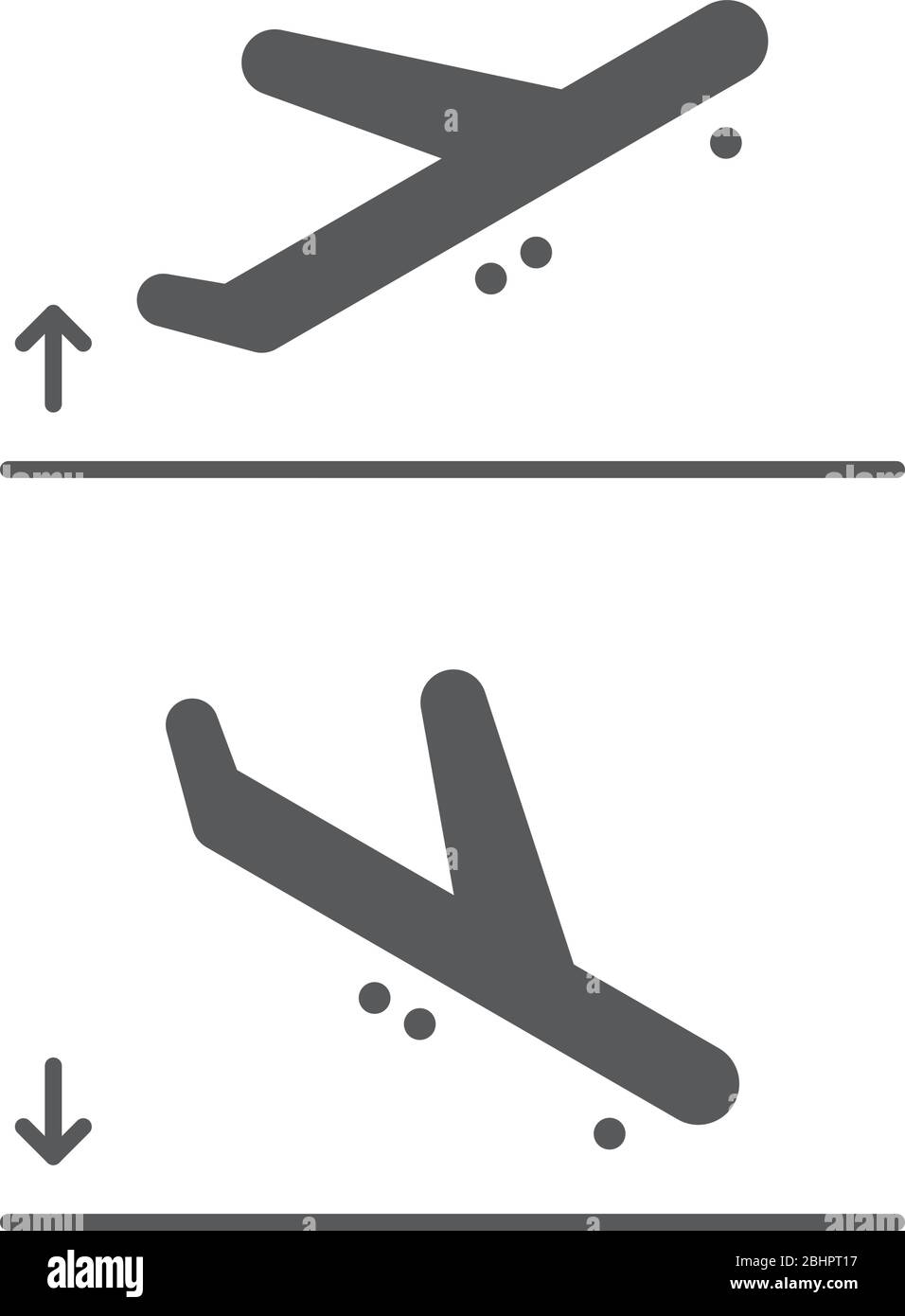 Plane landing and takeoff vector icon symbol isolated on white ...