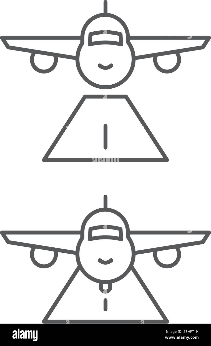Plane landing and takeoff vector icon symbol isolated on white ...