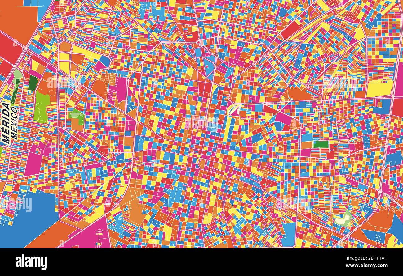 Colorful vector map of Mérida, Yucatán, Mexico. Art Map template for ...