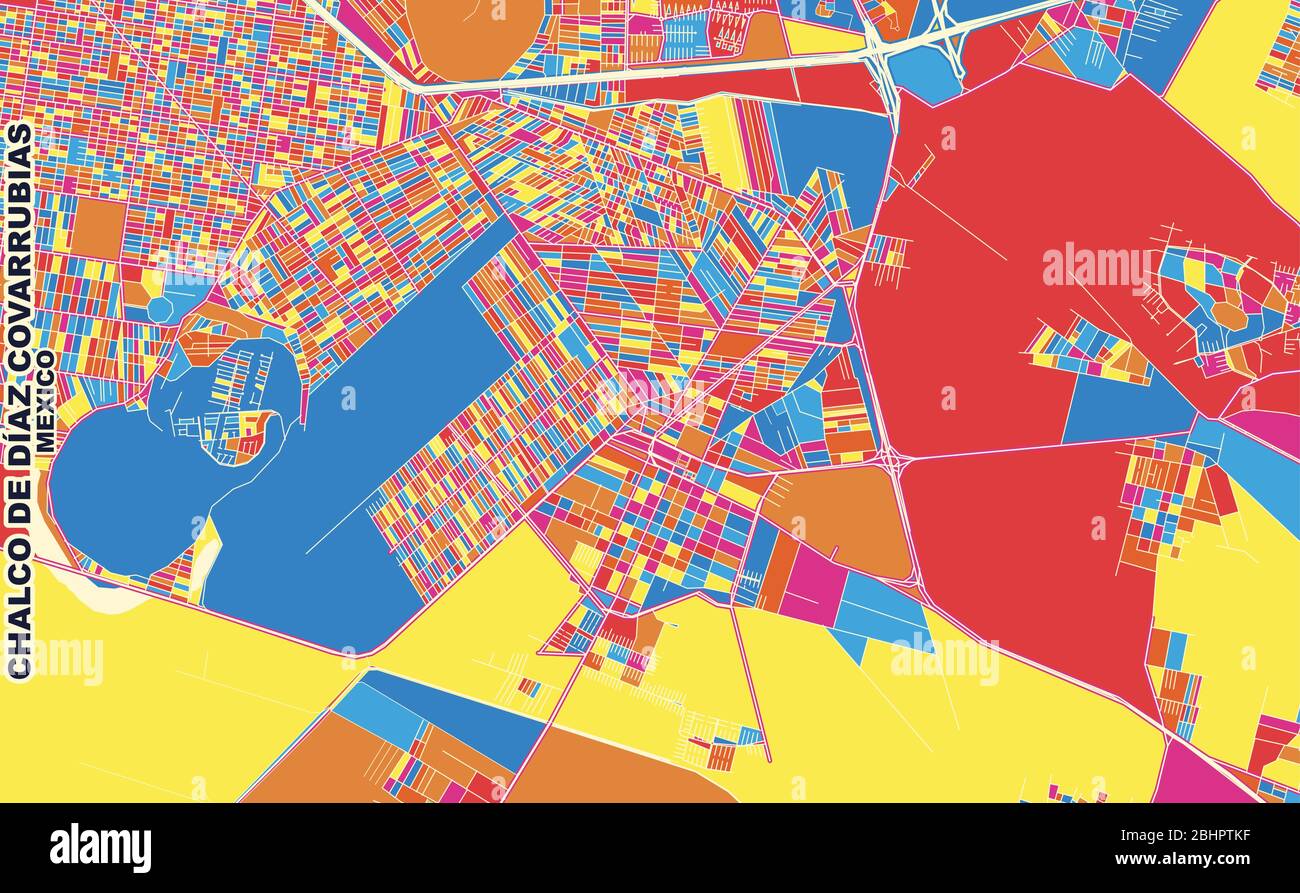 Colorful vector map of Chalco de Díaz Covarrubias, México, Mexico. Art ...