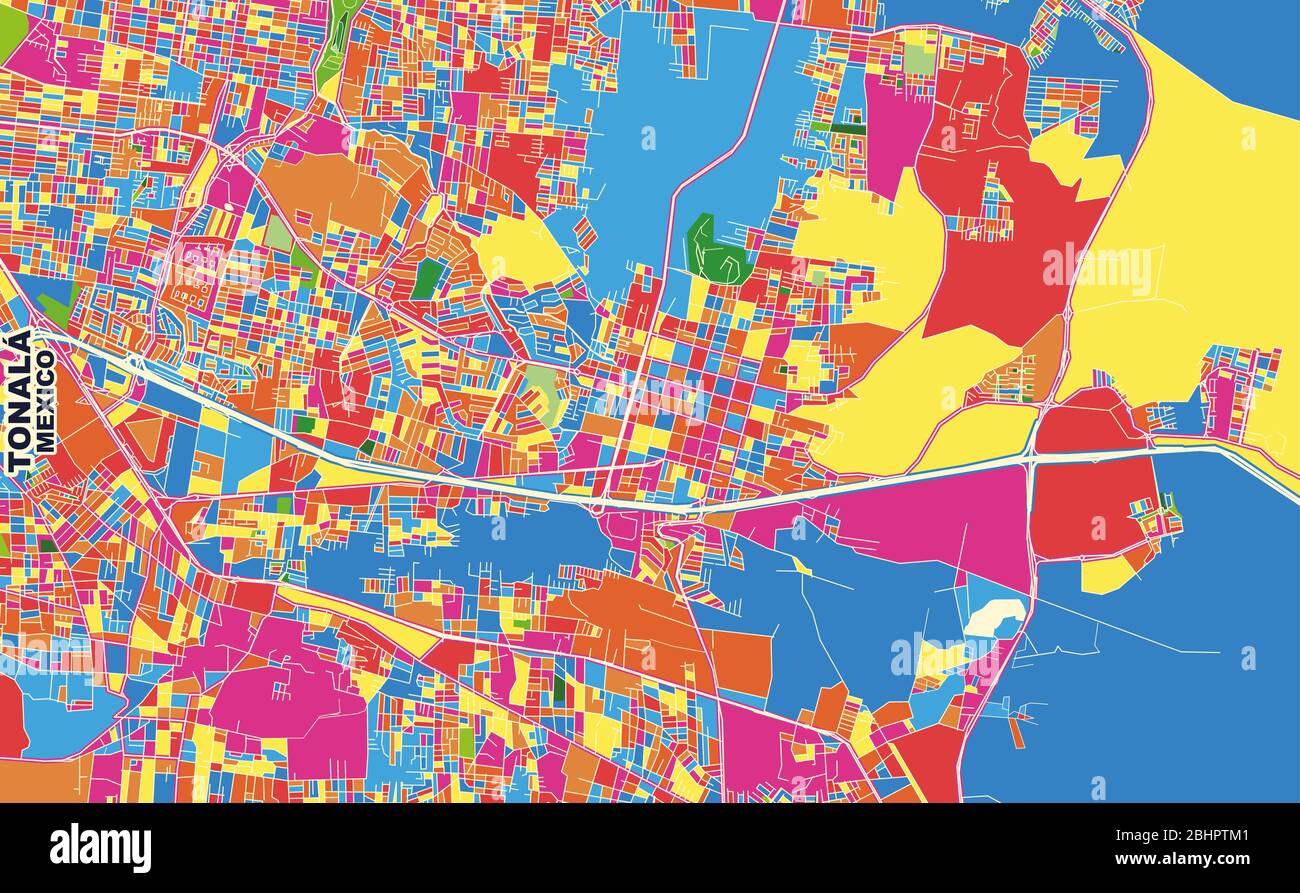 Colorful vector map of Tonalá, Jalisco, Mexico. Art Map template for ...